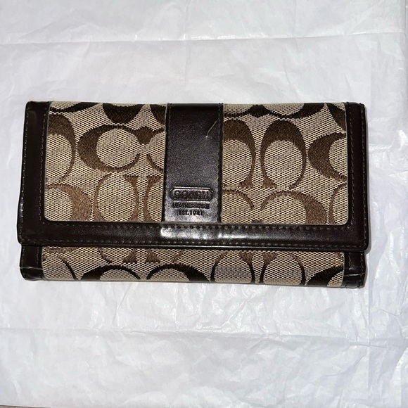 Coach | Bags | Coach Signature Monogram Checkbook Card Wallet | Poshmark